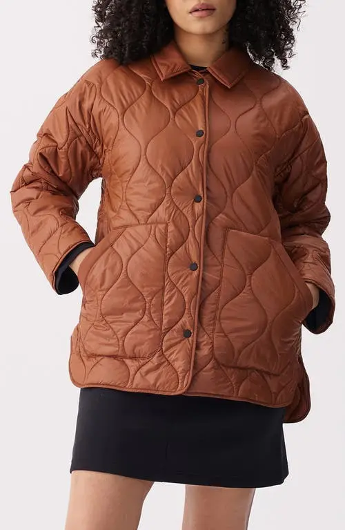 LOLE Quilted Water Repellent Nylon Shacket - Auburn