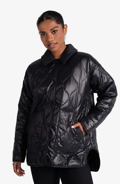 LOLE Quilted Water Repellent Nylon Shacket - Black Walnutdnu
