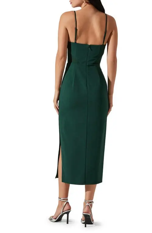 astr the label lace midi dress hunter green Astr The Label Corset Mesh Bodice Midi Dress In Hunter Green - 70% Off