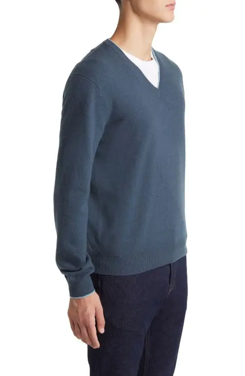 Lorenzo Uomo Tipped Merino Wool Sweater - Teal