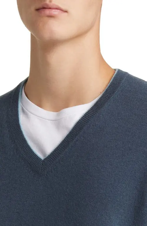 Lorenzo Uomo Tipped Merino Wool Sweater - Teal