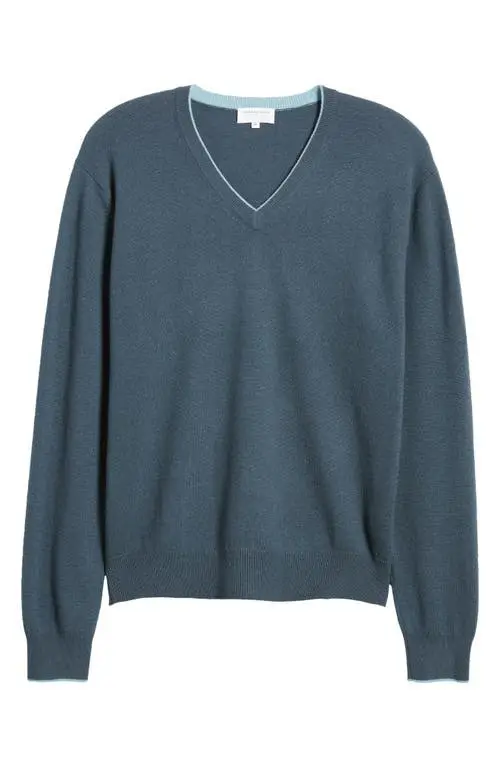 Lorenzo Uomo Tipped Merino Wool Sweater - Teal