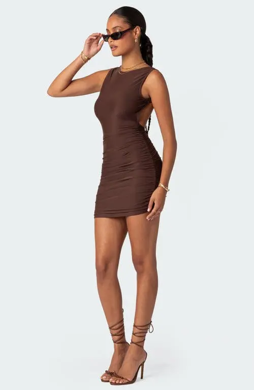 EDIKTED Mikey Ruched Open Back Minidress