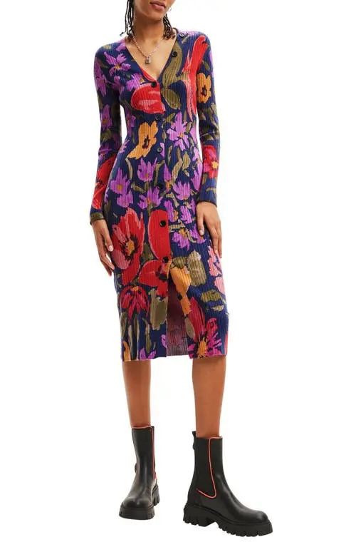 Desigual Floral Print Long Sleeve Knit Dress - Mix