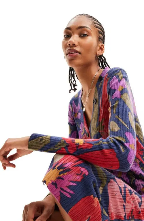 Desigual Floral Print Long Sleeve Knit Dress