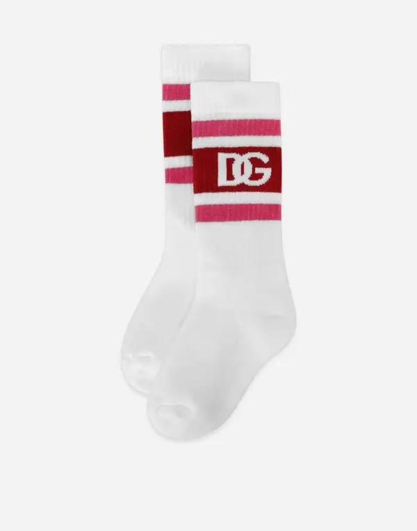 Dolce & Gabbana Stretch Knit Calf-length Socks With Dg Logo