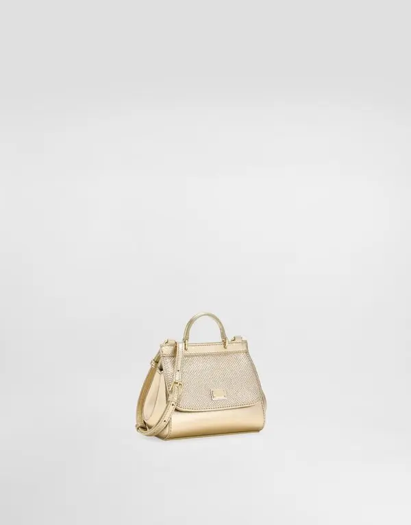 Dolce & Gabbana Mini Sicily Bag In Laminated Nappa With Rhinestones - Gold