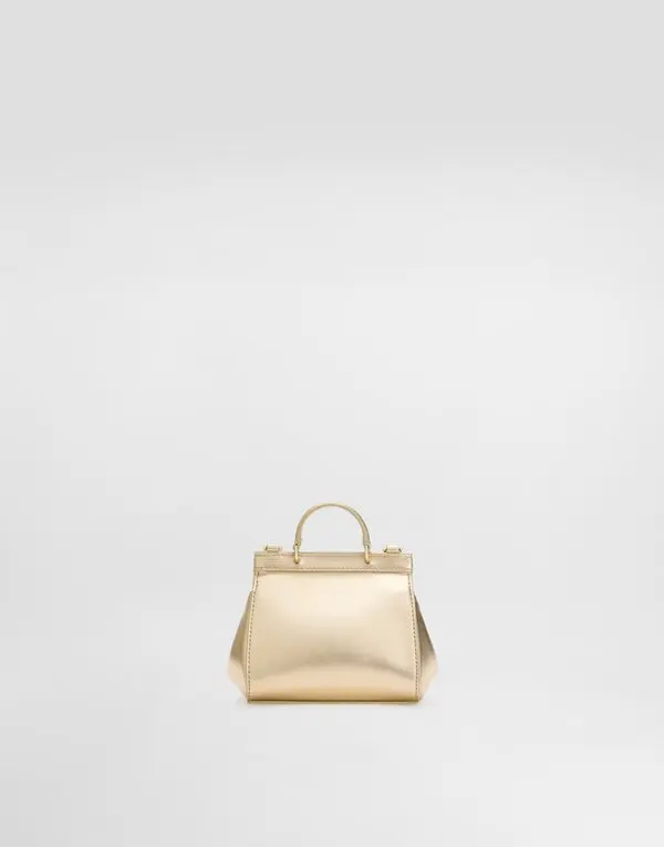 Dolce & Gabbana Mini Sicily Bag In Laminated Nappa With Rhinestones - Gold