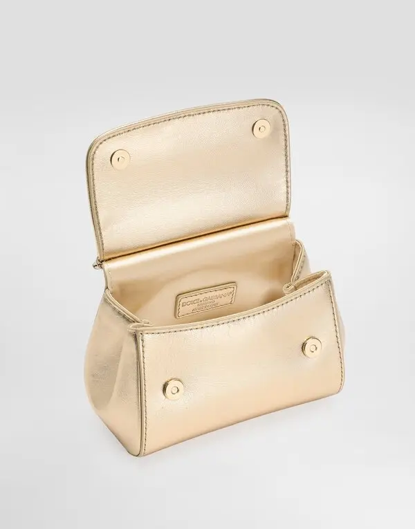 Dolce & Gabbana Mini Sicily Bag In Laminated Nappa With Rhinestones - Gold