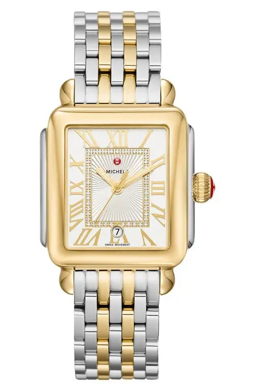 Michele Deco Madison Diamond Dial Bracelet Watch - Gold/silver