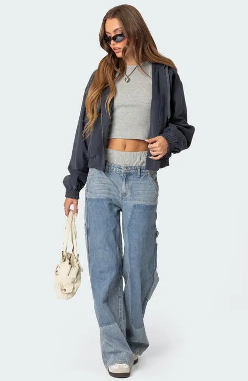 EDIKTED Milly Oversize Zip Crop Hoodie