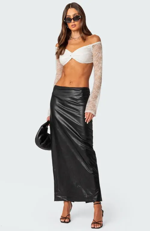 EDIKTED Sheer Lace Off The Shoulder Crop Top