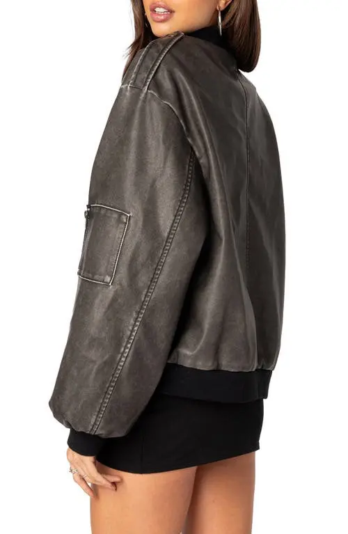 EDIKTED Vava Washed Faux Leather Bomber Jacket