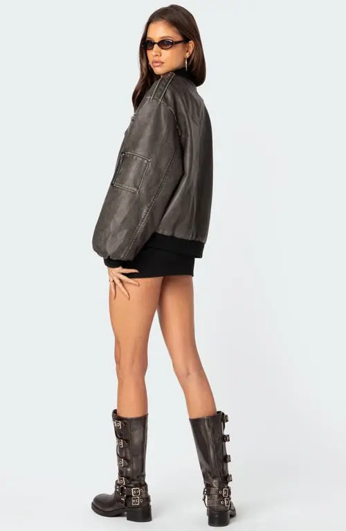 EDIKTED Vava Washed Faux Leather Bomber Jacket
