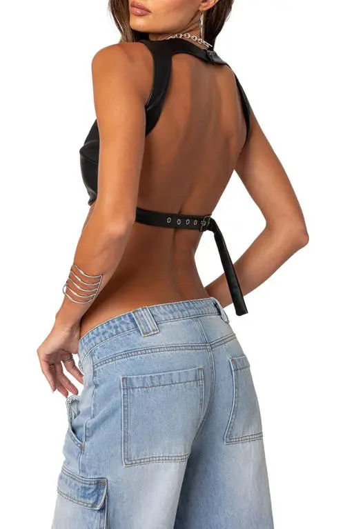 EDIKTED Porsha Faux Leather Crop Top
