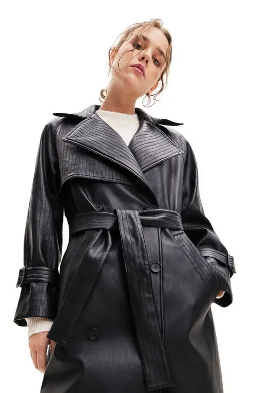 Desigual Belted Faux Leather Trench Coat