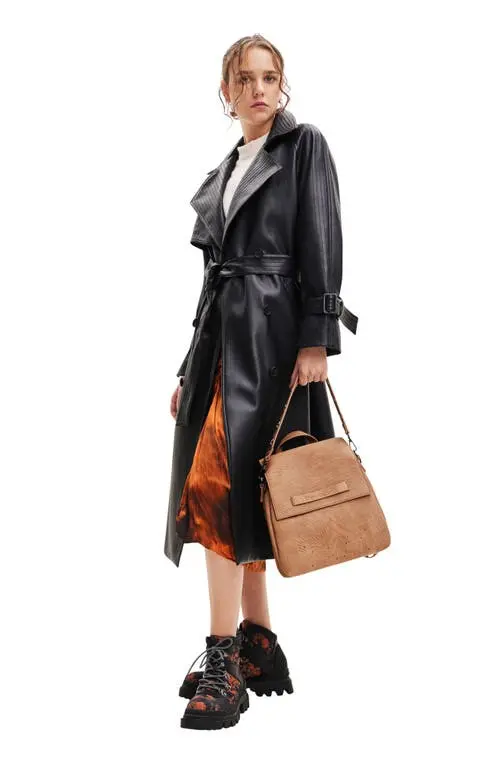 Desigual Belted Faux Leather Trench Coat