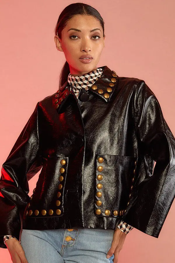 Cynthia Rowley Studded Vegan Leather Jacket