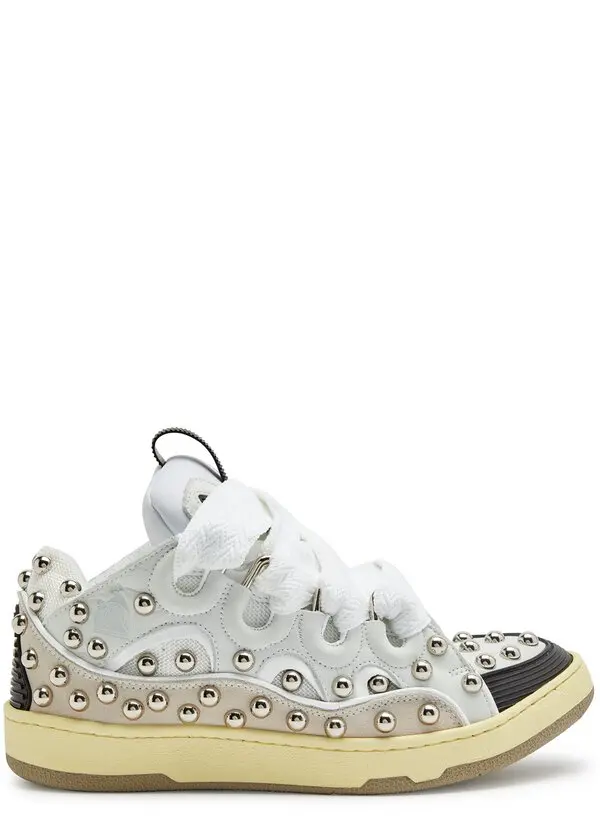 LANVIN Curb Panelled Studded Mesh Sneakers - White