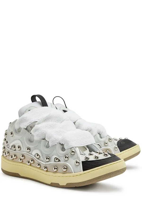 LANVIN Curb Panelled Studded Mesh Sneakers - White