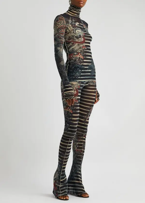 Jean Paul Gaultier Sailor Tattoo Flared Tulle Leggings