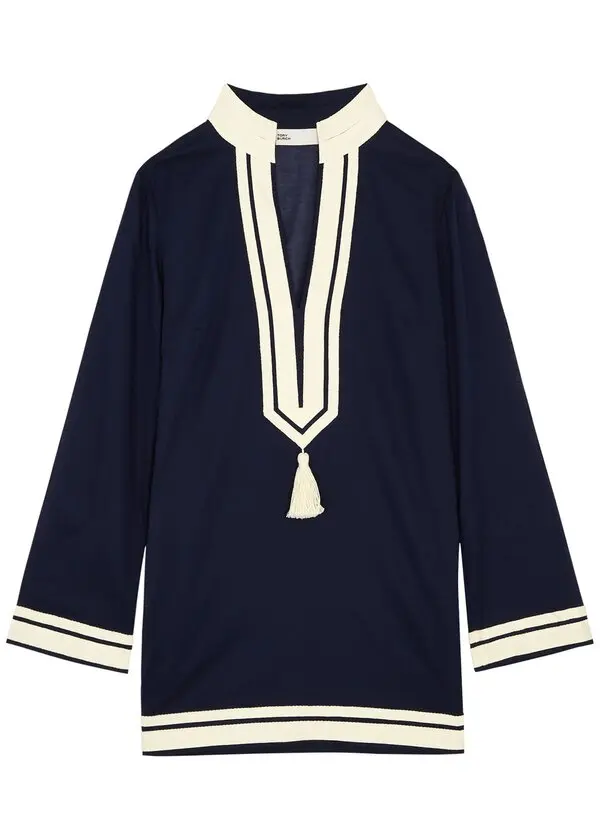 Tory Burch Stripe-trimmed Cotton Tunic Kaftan Xs