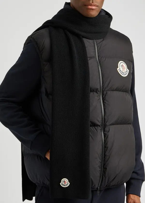 Moncler Logo Ribbed Wool Scarf