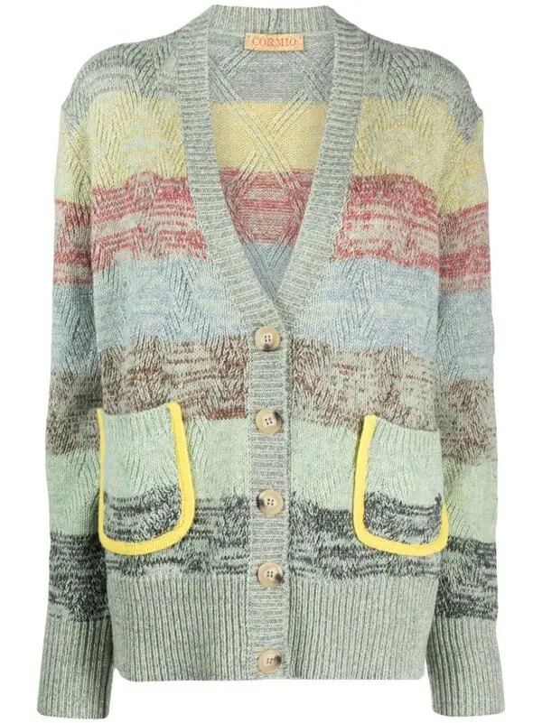 CORMIO Renato Striped Cardigan - Green