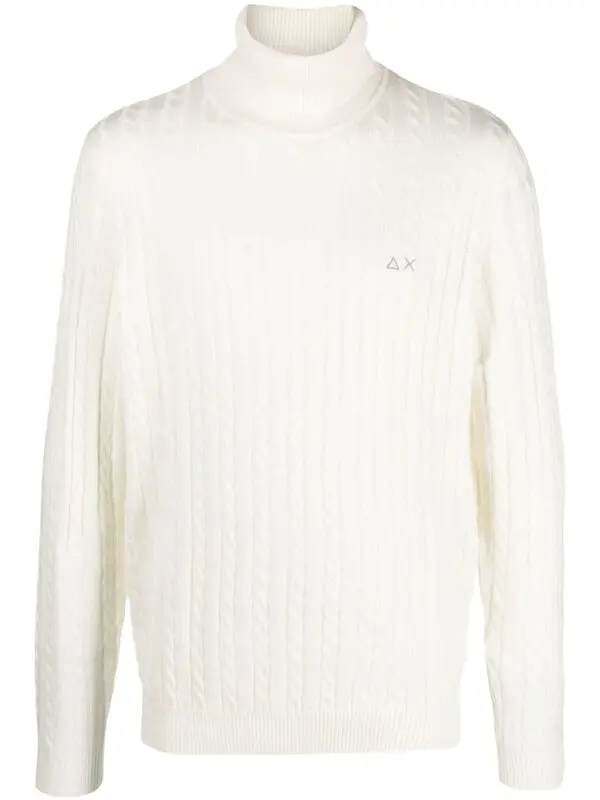 SUN 68 Logo-embroidered Cable-knit Jumper