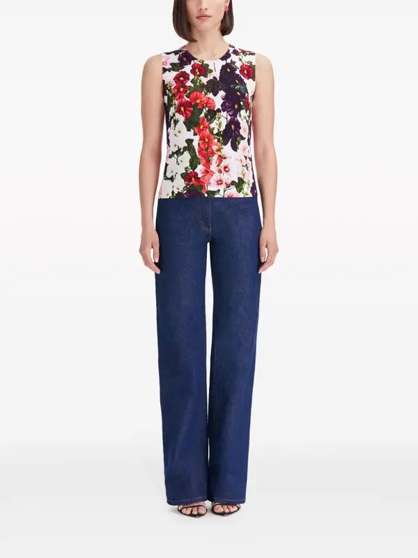 Oscar De La Renta Hollyhocks Floral-print Tank Top - Black
