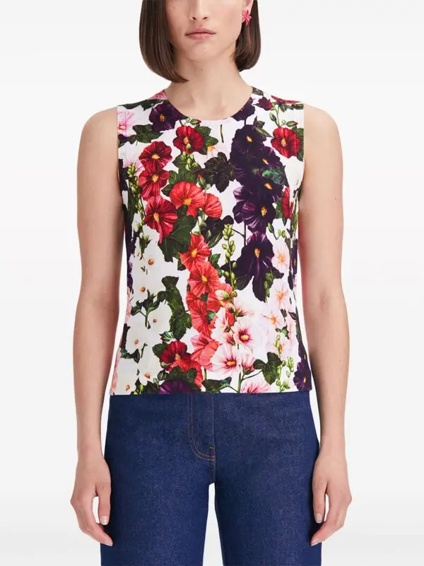 Oscar De La Renta Hollyhocks Floral-print Tank Top - Black