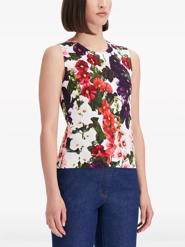 Oscar De La Renta Hollyhocks Floral-print Tank Top - Black