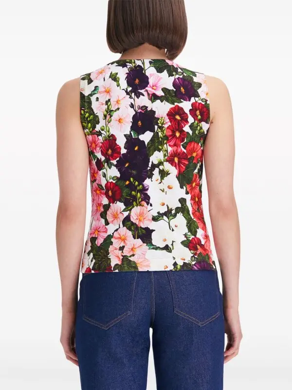 Oscar De La Renta Hollyhocks Floral-print Tank Top - Black
