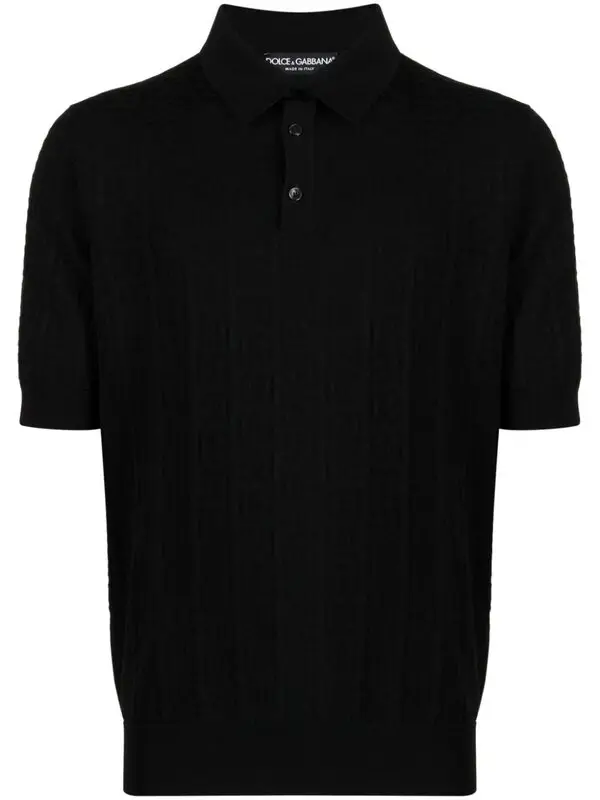 Dolce & Gabbana Monogram-jacquard Silk Polo Shirt - Black