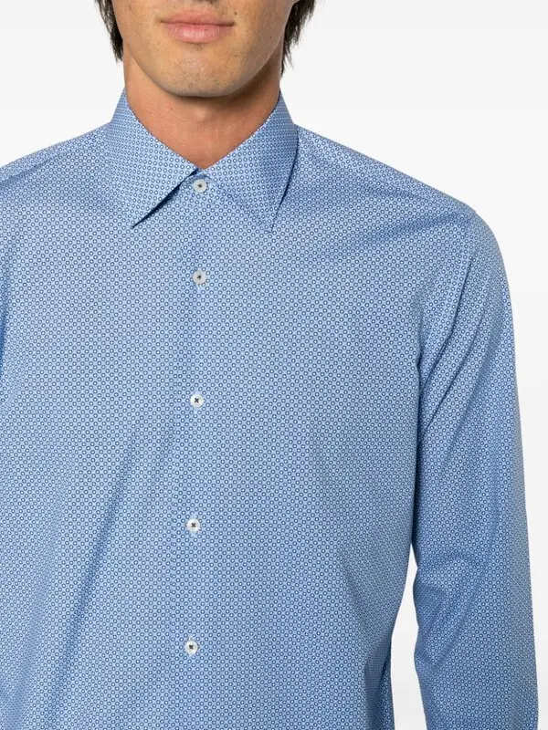 BOSS Graphic-print Long-sleeve Shirt - Blue