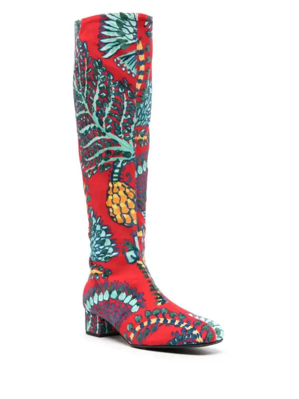 La DoubleJ Edie Velvet Boots - Red