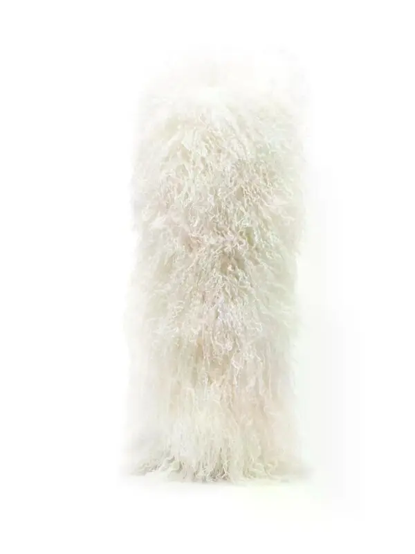 Paris Texas Shearling Knee-high Stiletto Boots - White