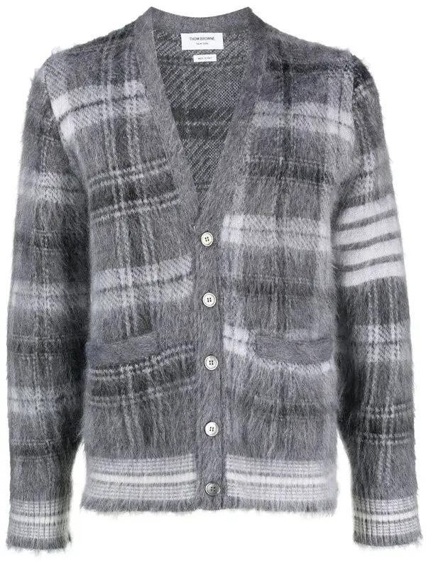 Thom Browne Textured Tartan Pattern Cardigan