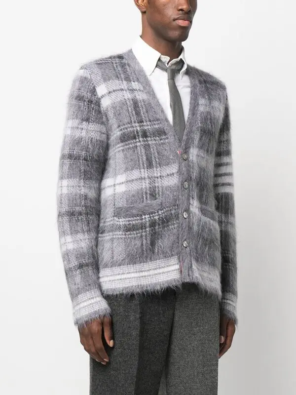 Thom Browne Textured Tartan Pattern Cardigan