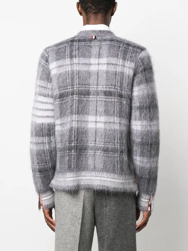 Thom Browne Textured Tartan Pattern Cardigan