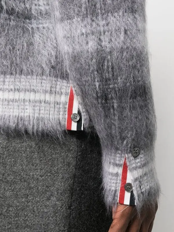 Thom Browne Textured Tartan Pattern Cardigan