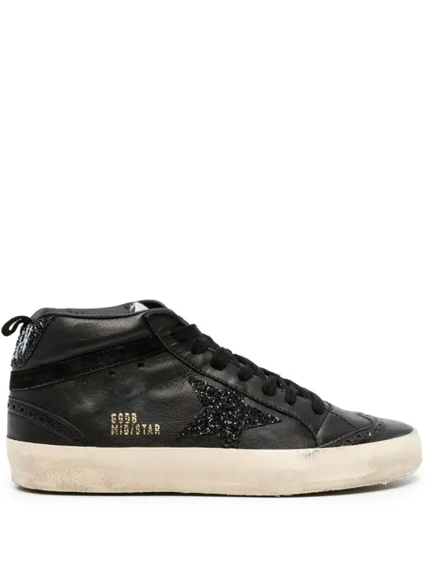 GOLDEN GOOSE Mid-star Leather Sneakers - Black