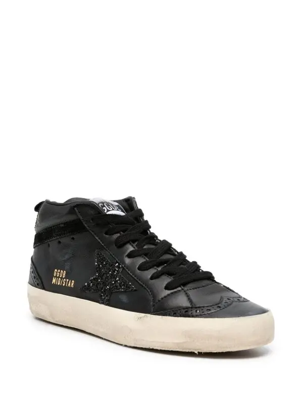 GOLDEN GOOSE Mid-star Leather Sneakers - Black