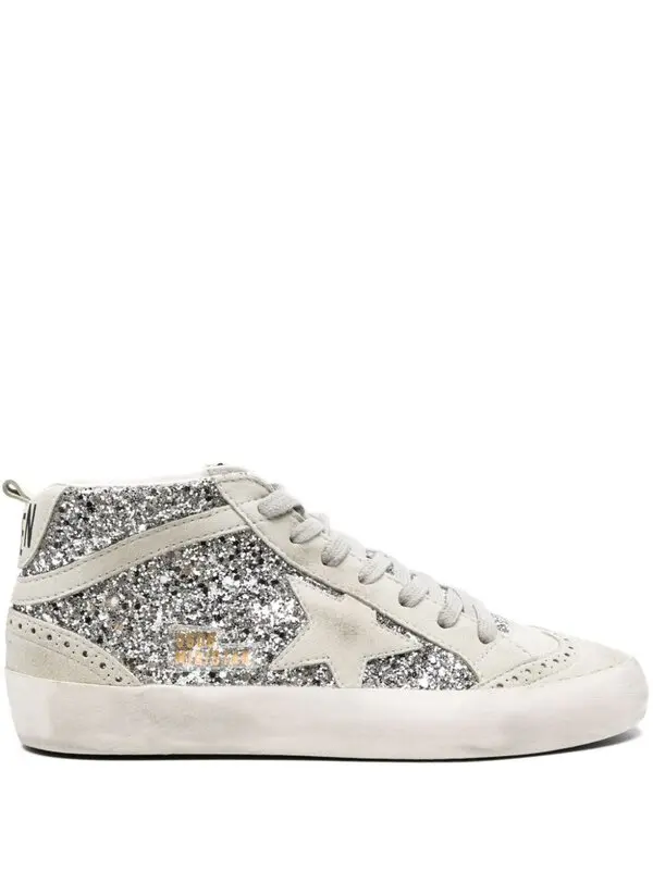 GOLDEN GOOSE Mid-star Glitter Sneakers - Silver