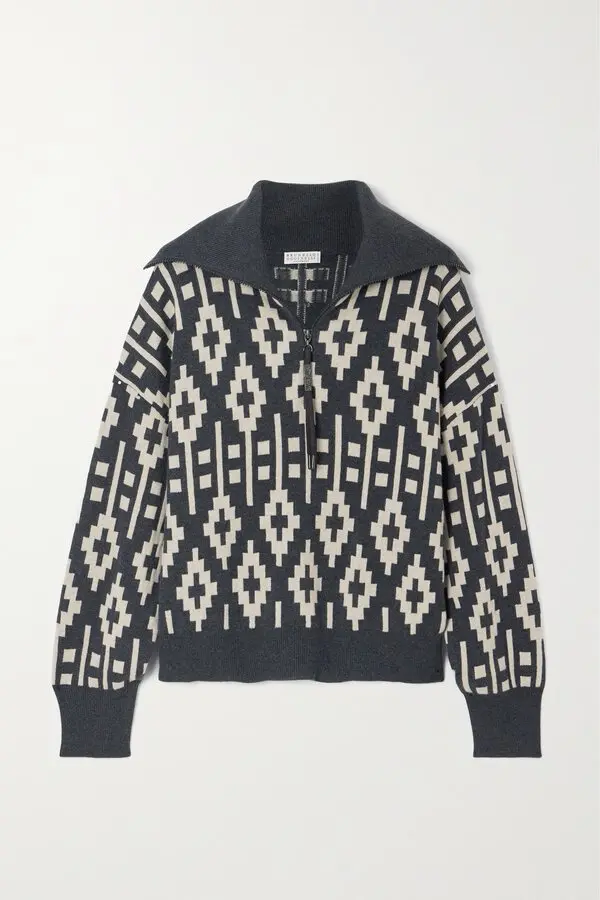 Brunello Cucinelli Wool, Cashmere, And Silk-blend Jacquard Sweater