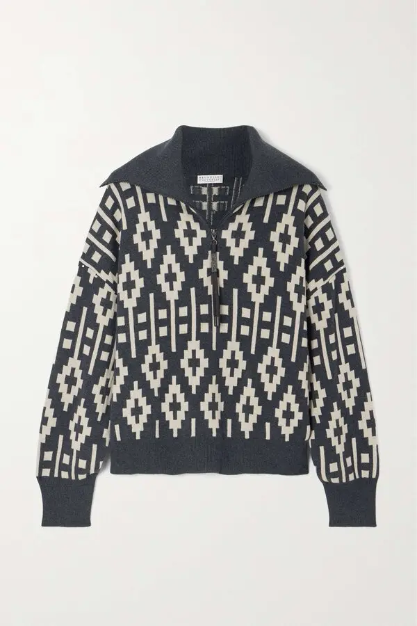 Brunello Cucinelli Wool, Cashmere, And Silk-blend Jacquard Sweater