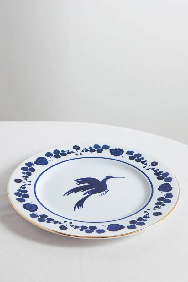 La DoubleJ 31cm Gold-plated Painted Porcelain Charger Plate - Blue