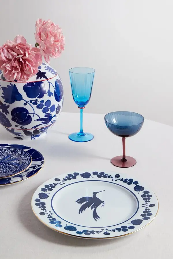 La DoubleJ 31cm Gold-plated Painted Porcelain Charger Plate - Blue