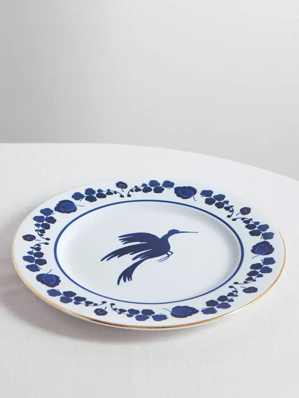 La DoubleJ 31cm Gold-plated Painted Porcelain Charger Plate - Blue