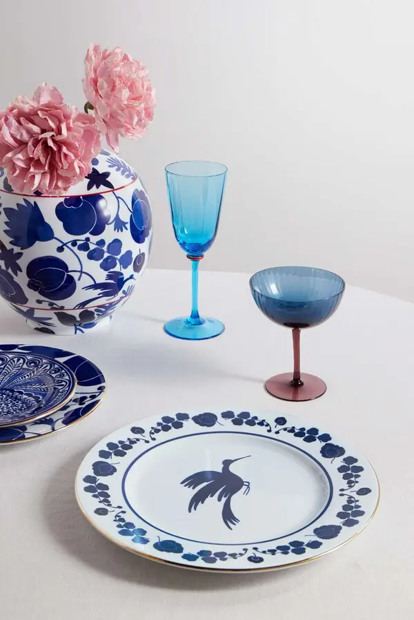 La DoubleJ 31cm Gold-plated Painted Porcelain Charger Plate - Blue